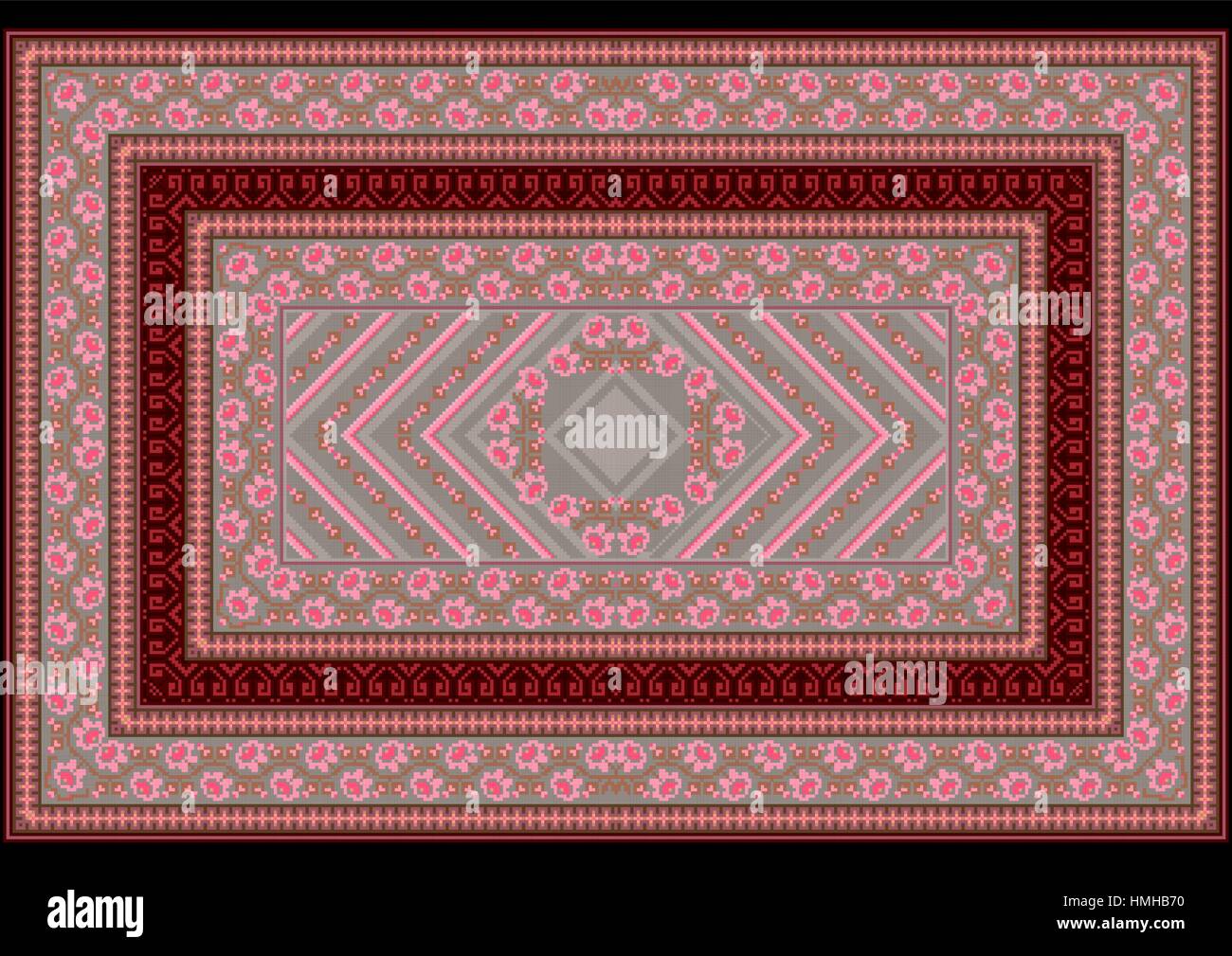 Carpet with a pattern from roses on the border and the middle on a gray ...