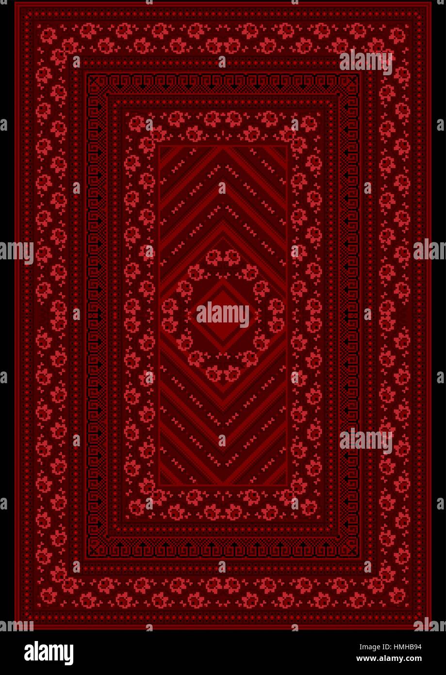 Carpet with a pattern red roses on the border and the middle Stock ...