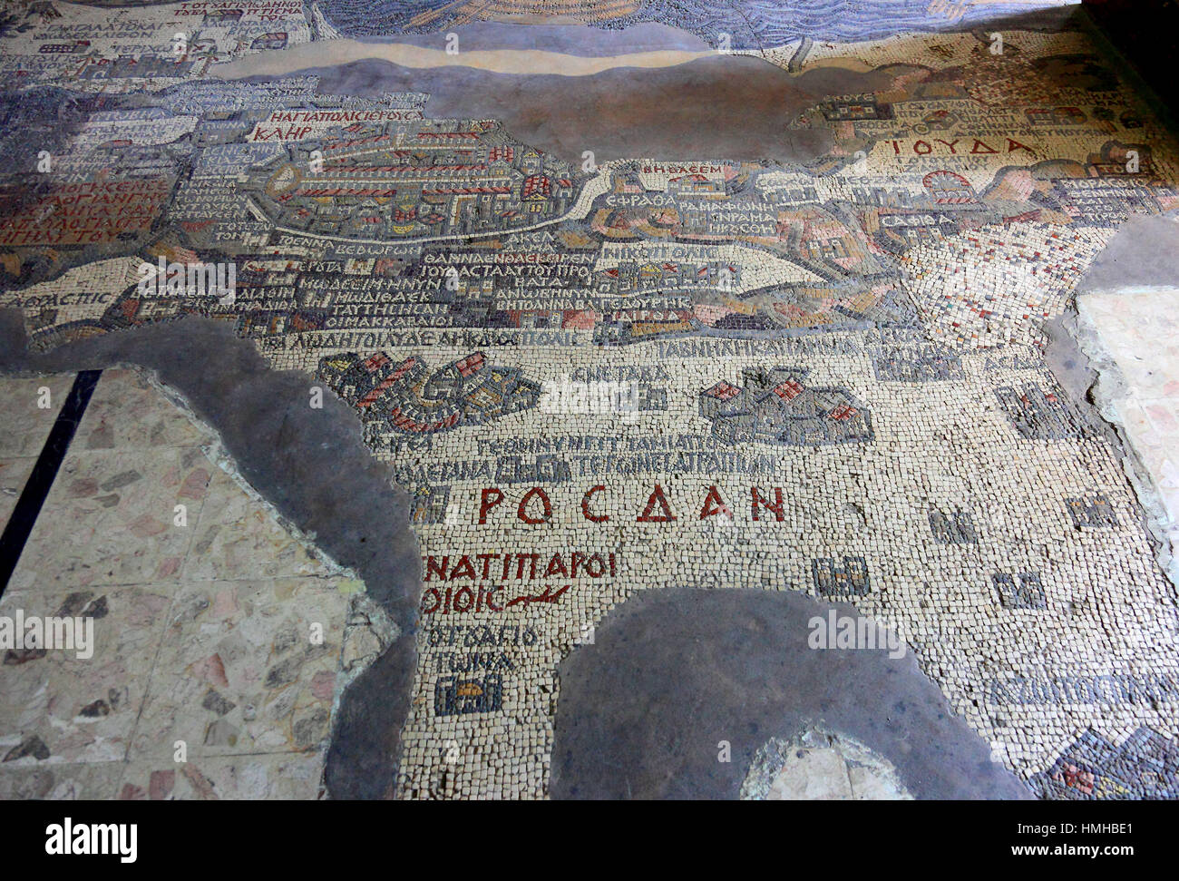 The Madaba Map, Madaba Mosaic Map, part of a floor mosaic in the early ...