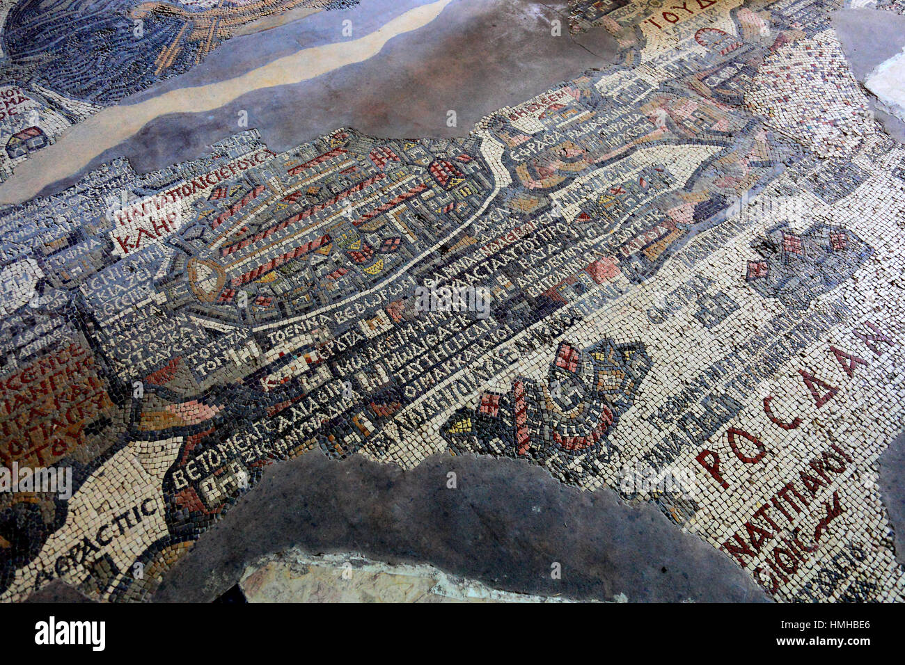 The Madaba Map, Madaba Mosaic Map, part of a floor mosaic in the early ...