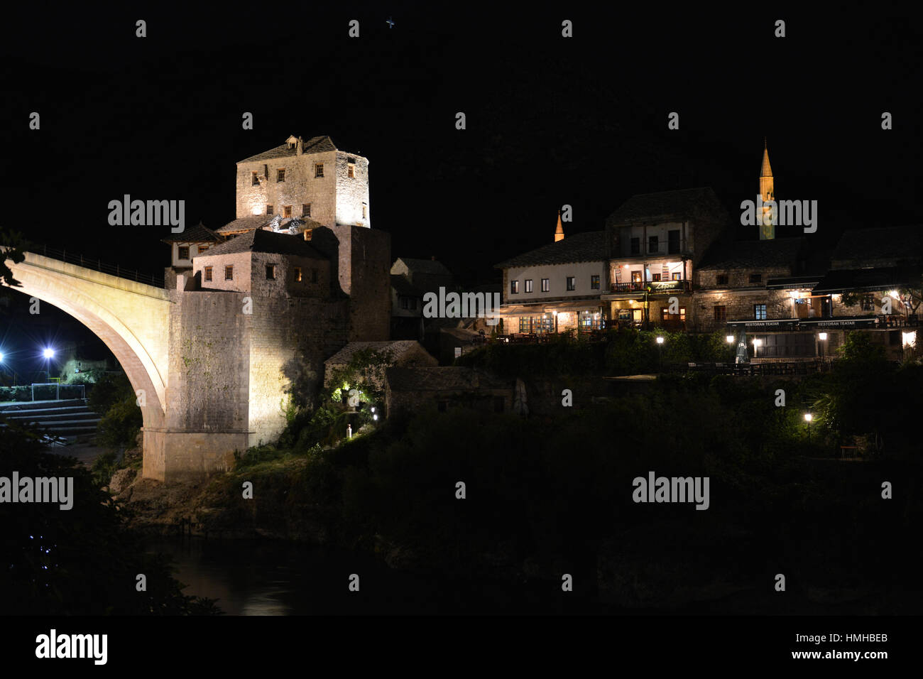 The Stari Most or Old Bridge at night in Mostar Bosnia Stock Photo - Alamy