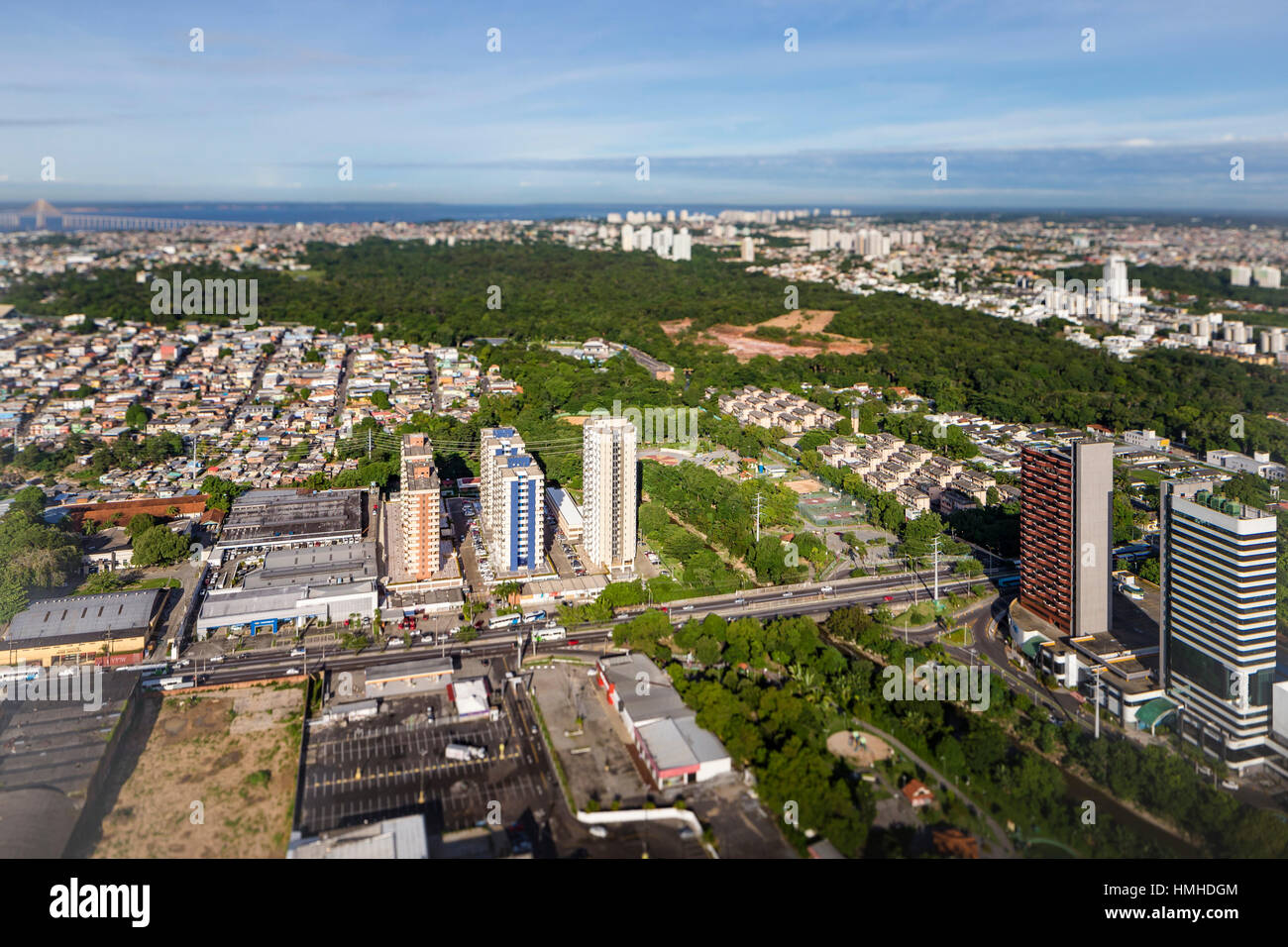 An aerial view of central Manaus in the Amazon, Brazil on the Rio Negro ...