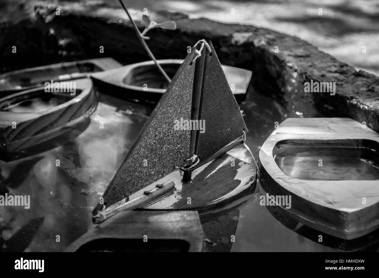 Wood toy boat Black and White Stock Photos & Images - Alamy