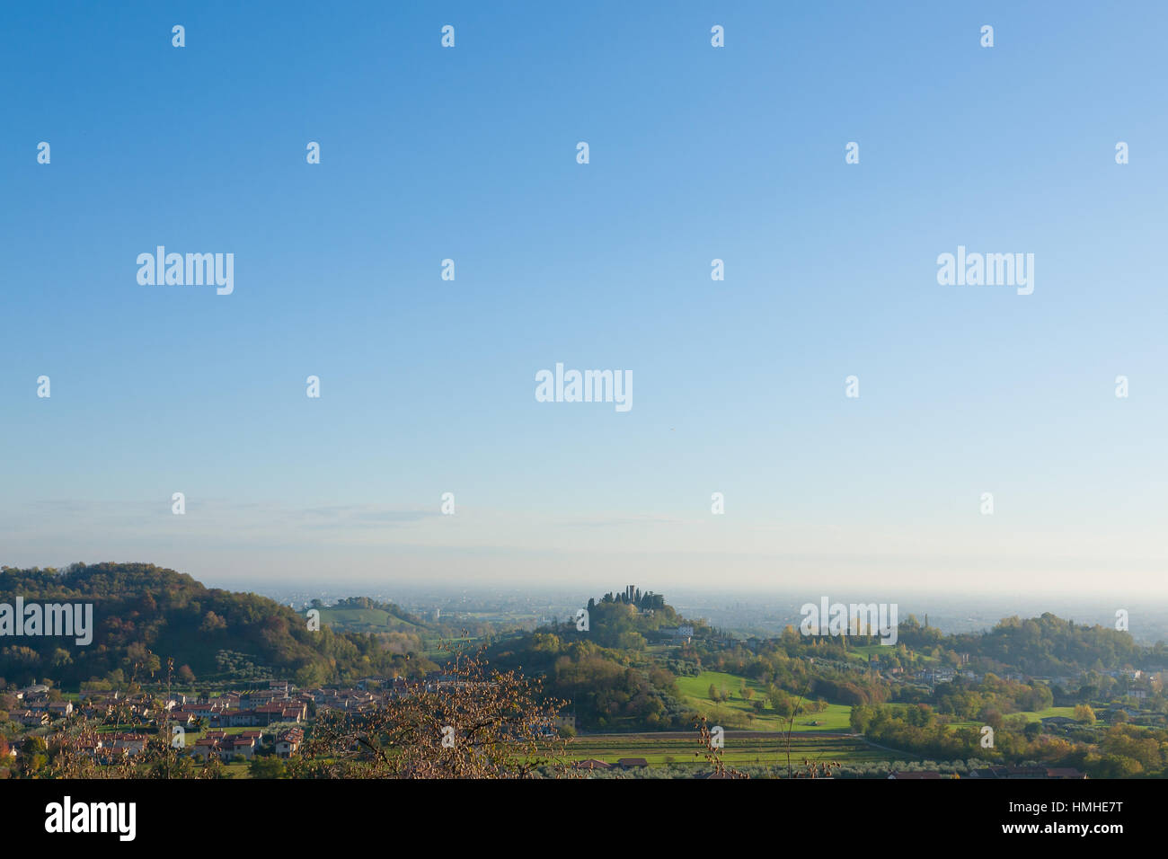 Panorama from italian hills in autumn season. Autumn landscape. Trees ...