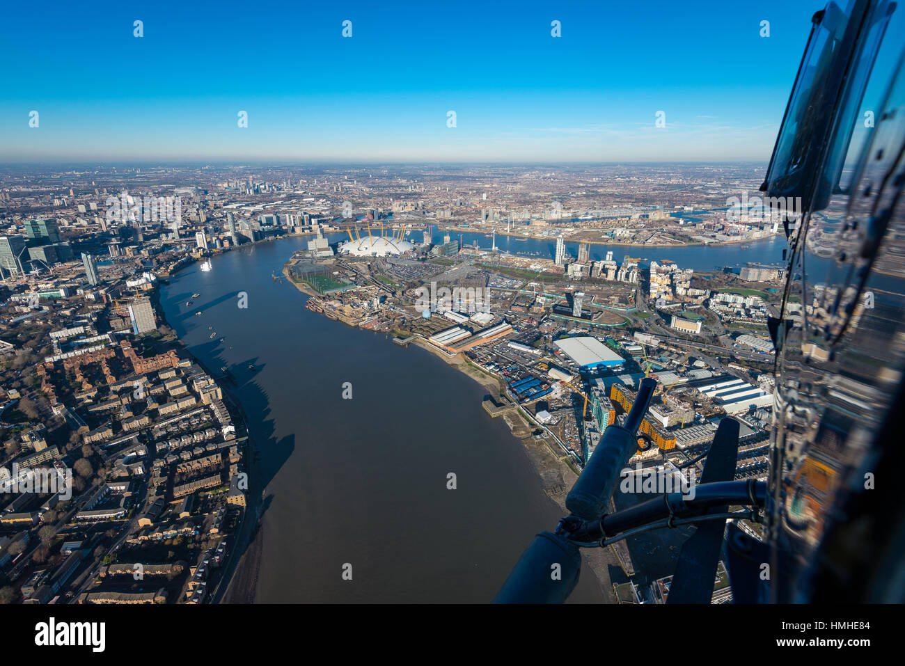 London from above, O2 and East London seen from a helicopter Stock ...