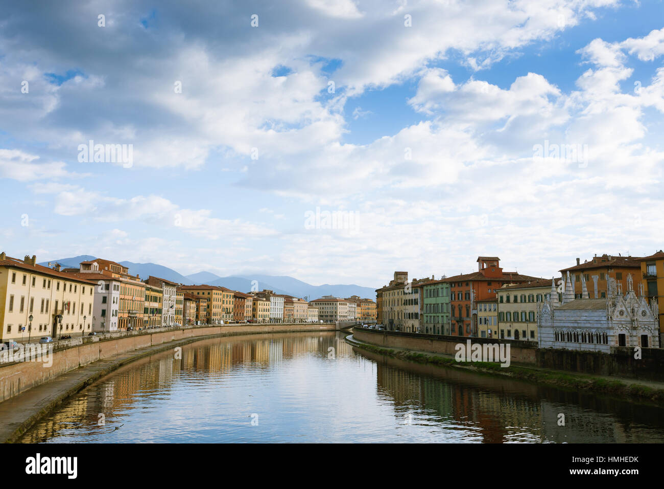 Pisa view. Buildings along Arno river. Italian landmark, Tuscany Stock ...