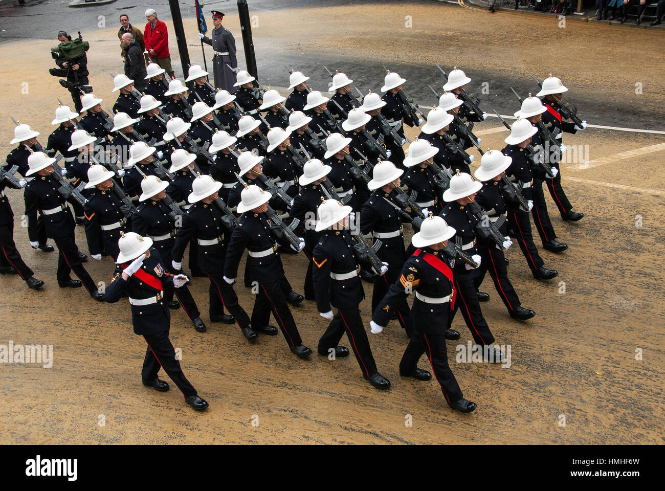 The Royal Marines march past n the procession at the annual Lord Mayor ...
