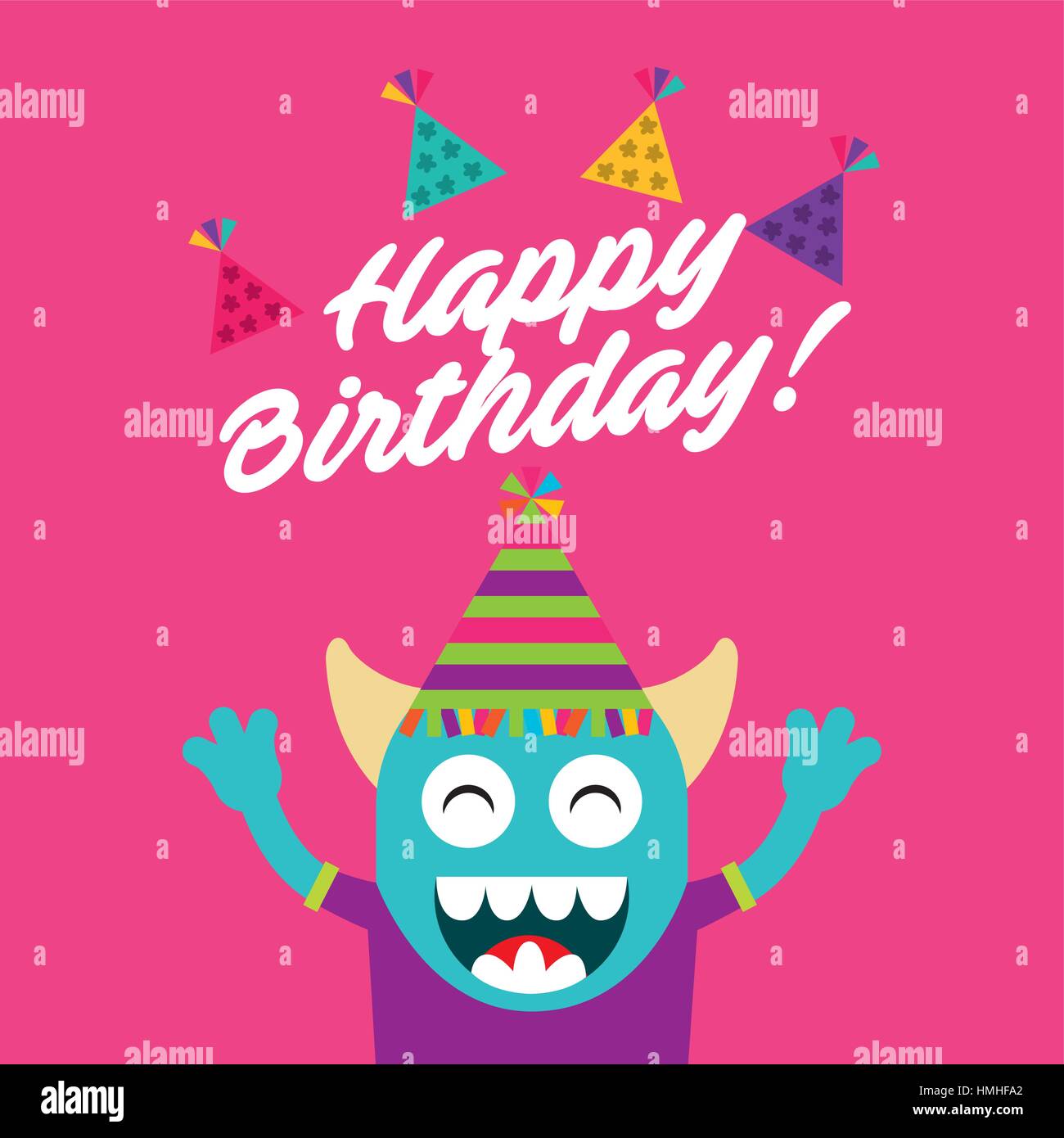 happy birthday celebration card with monster vector illustration design ...