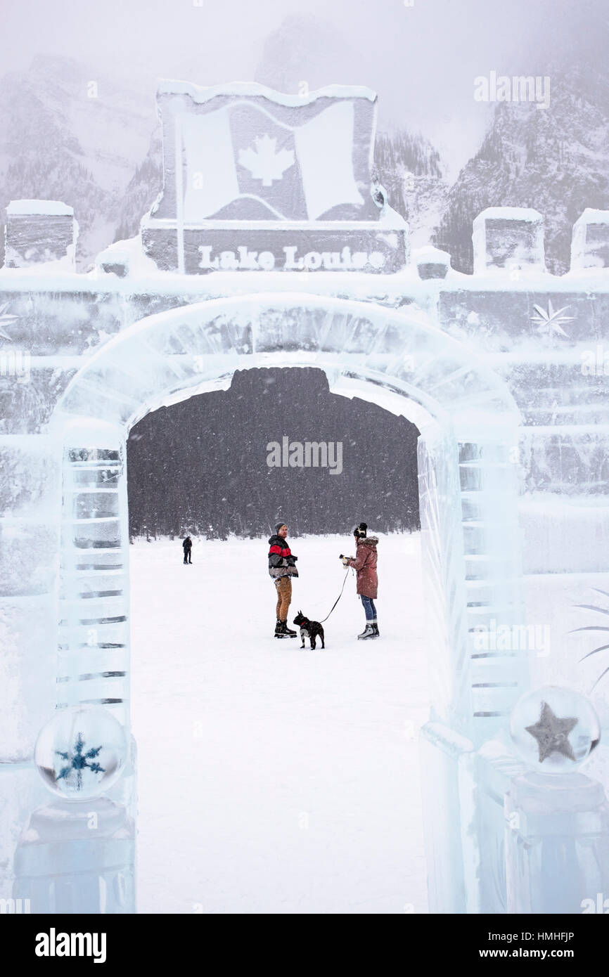 Ice skating on lake Louise; winter ice sculptures; The Fairmont Lake ...