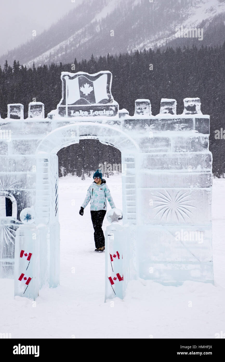 Ice skating on lake Louise; winter ice sculptures; The Fairmont Lake ...