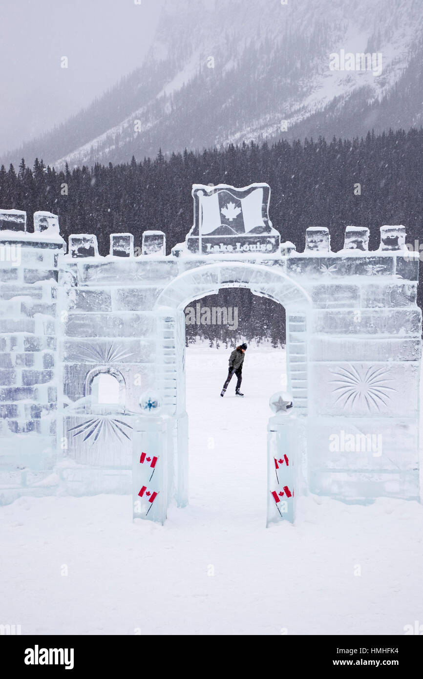 Ice skating on lake Louise; winter ice sculptures; The Fairmont Lake ...