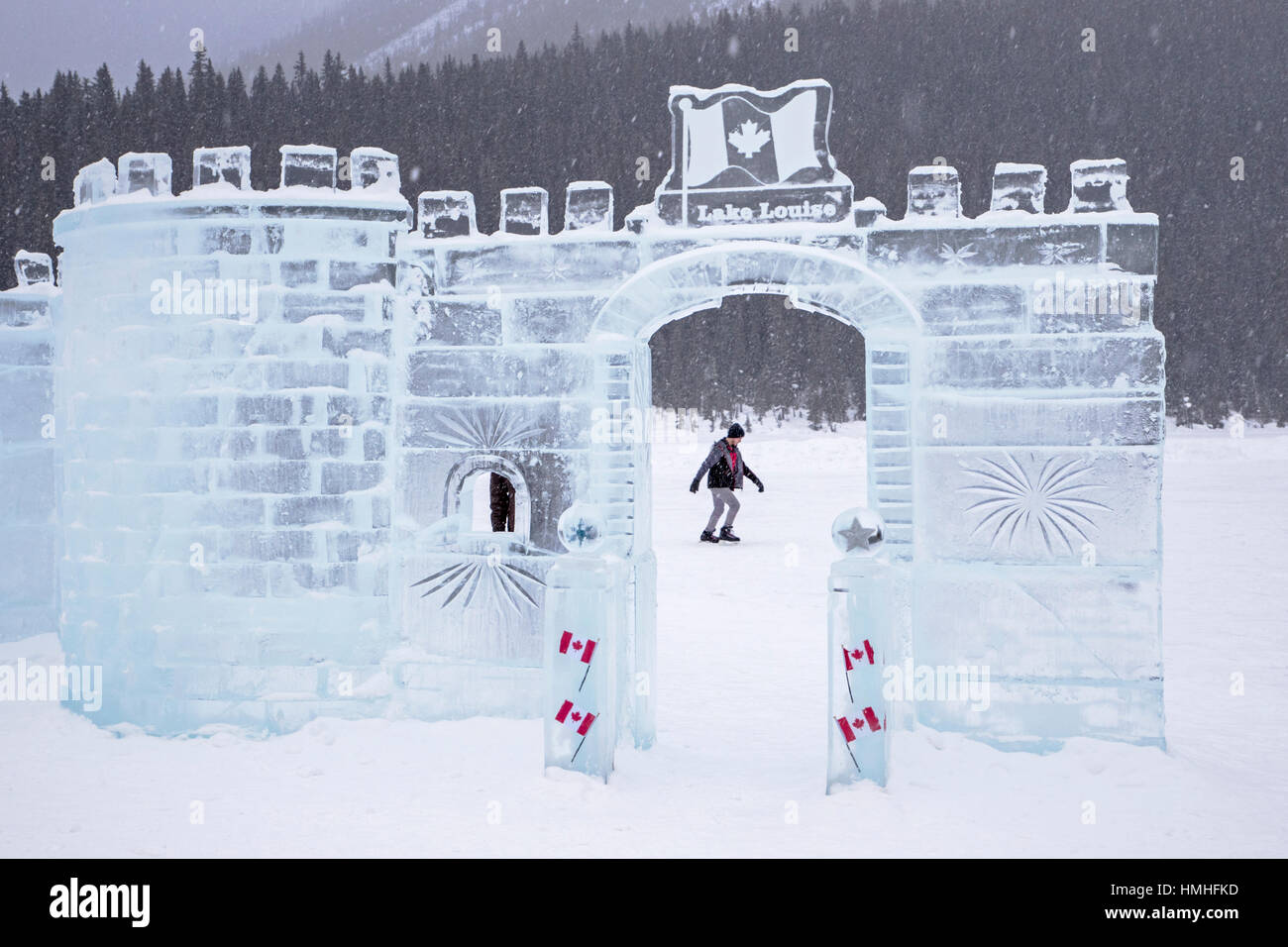 Ice skating on lake Louise; winter ice sculptures; The Fairmont Lake ...