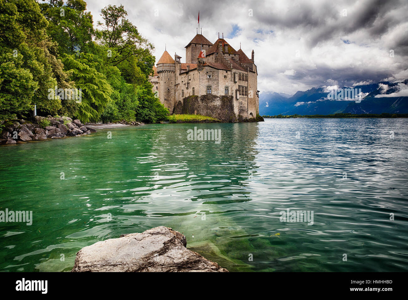 Low Angle View of the Chillon Castle Veytaux, Vaud Canton, Switzerland ...