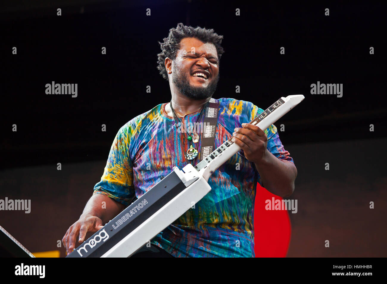 BRANDON COLEMAN plays keybord for KAMASI WASHINGTON performing at the ...