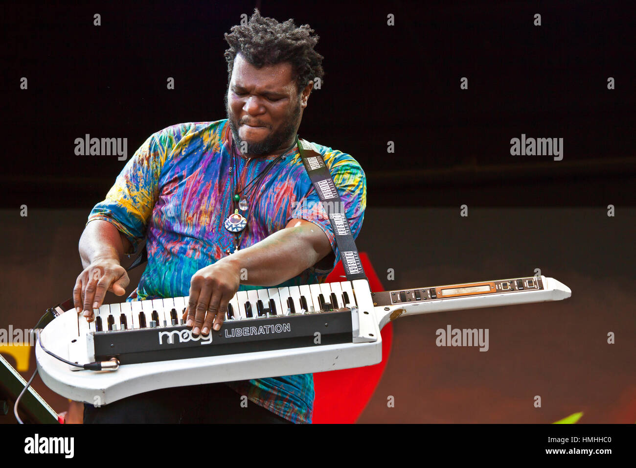 BRANDON COLEMAN plays keybord for KAMASI WASHINGTON performing at the ...