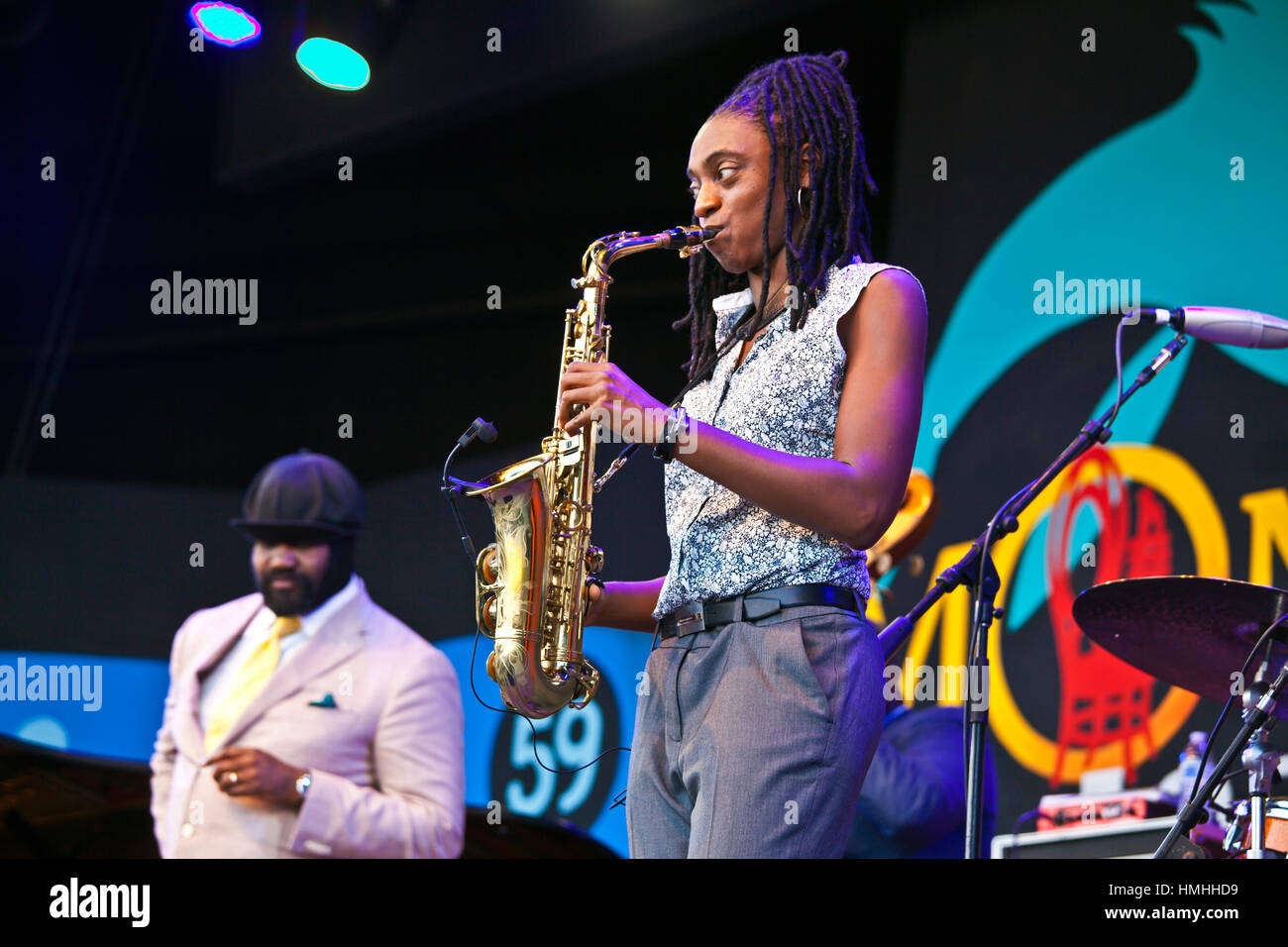 LAKECIA BENJAMIN on saxophone for GREGORY PORTER singing on the Jimmy ...