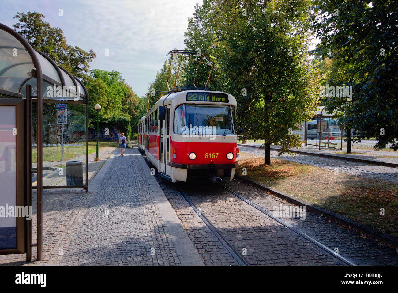 Prague tram line 22 Stop in the Castle District, Prague, Czech Republic ...