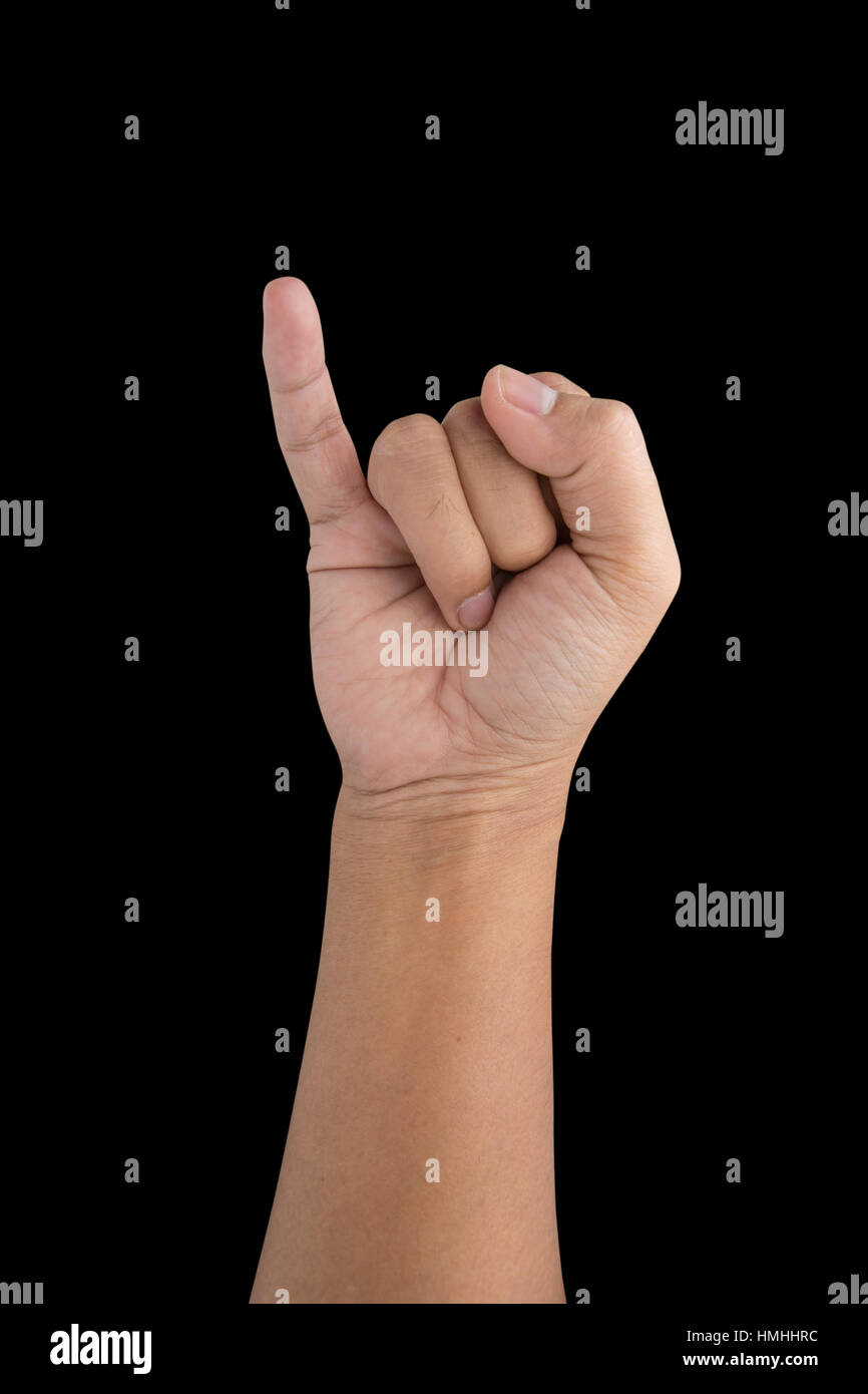 Man making a pinkie symbol of promise isolated on black with clipping ...