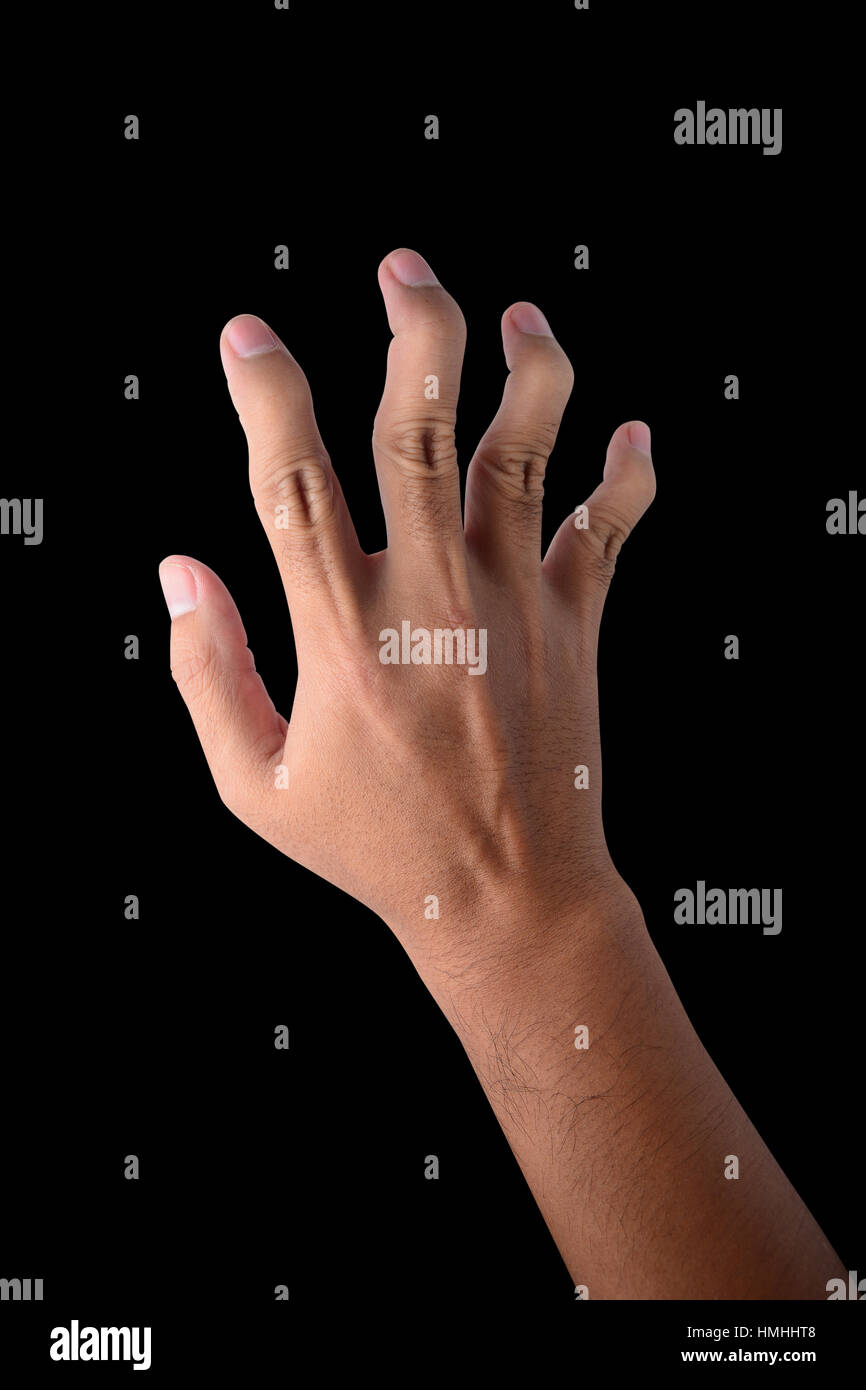 Hand of male trigger all finger isolated on black with clipping path ...