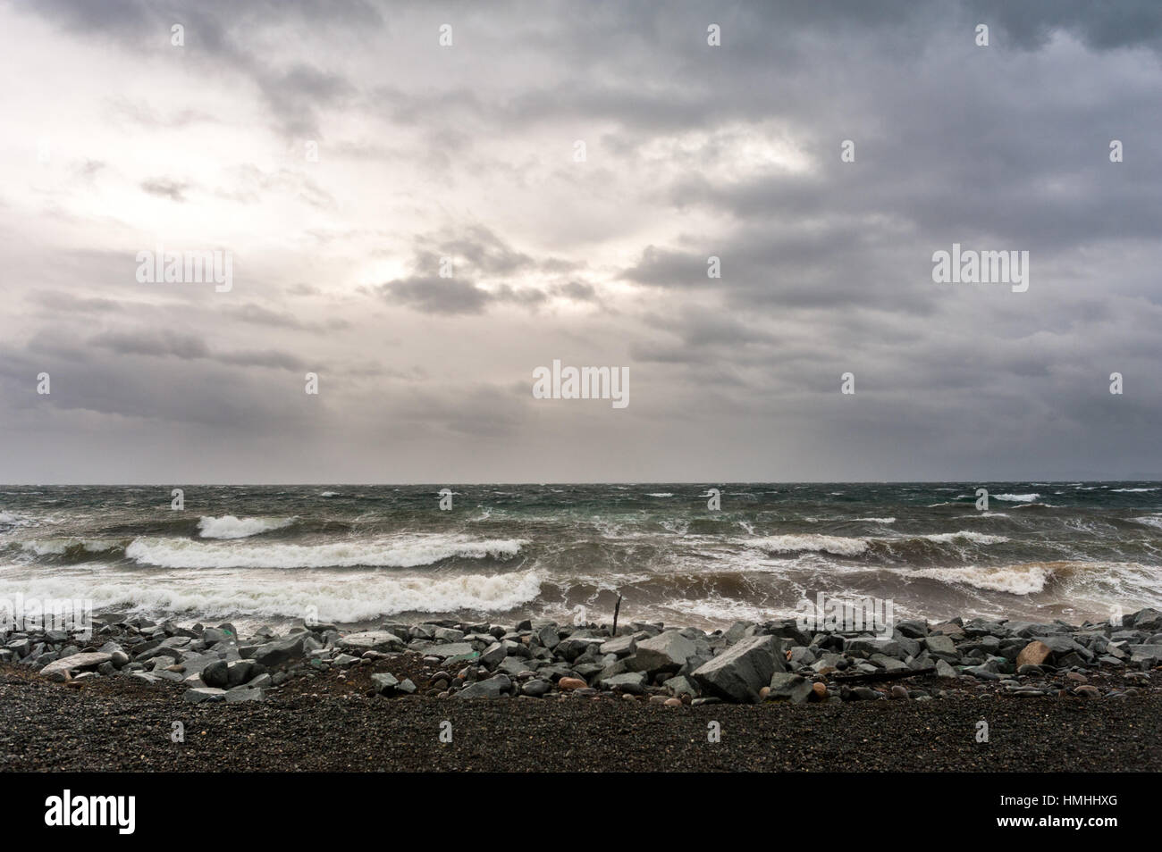 Stormy skies and rough waves at Point Holmes, Comox, British Columbia ...