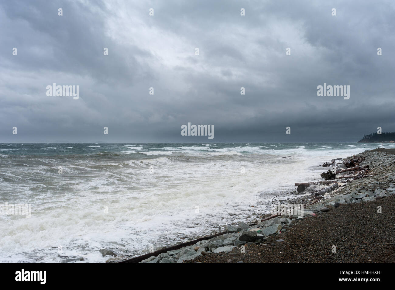 Stormy skies and rough waves at Point Holmes, Comox, British Columbia ...