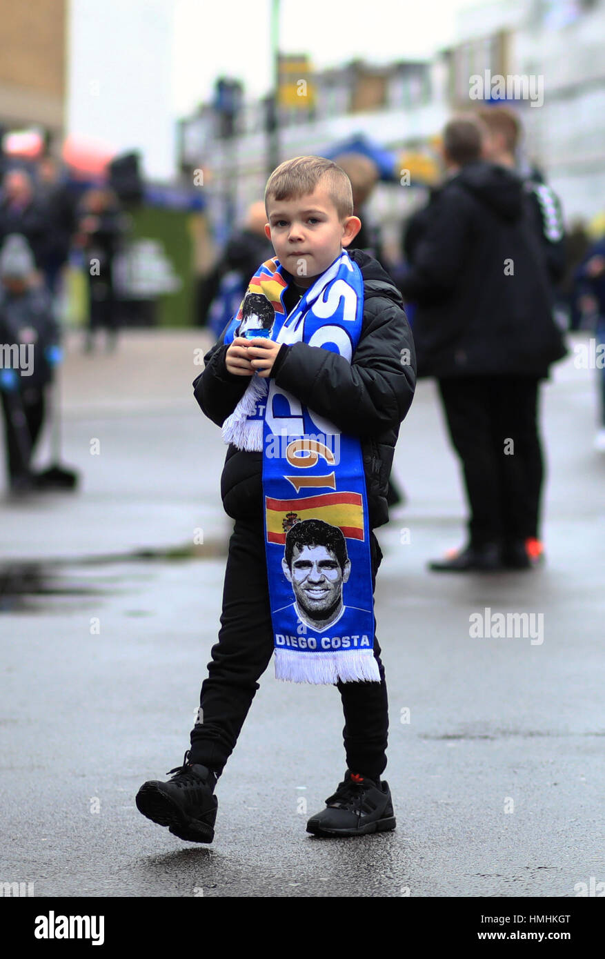 A young Chelsea fan outside Stamford Bridge before the Premier League ...