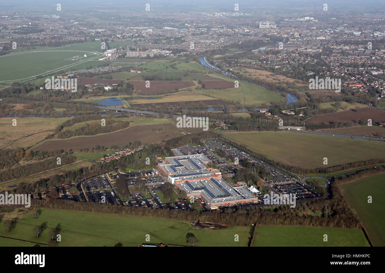 aerial view of York Designer Outlet & the city in the background, UK ...