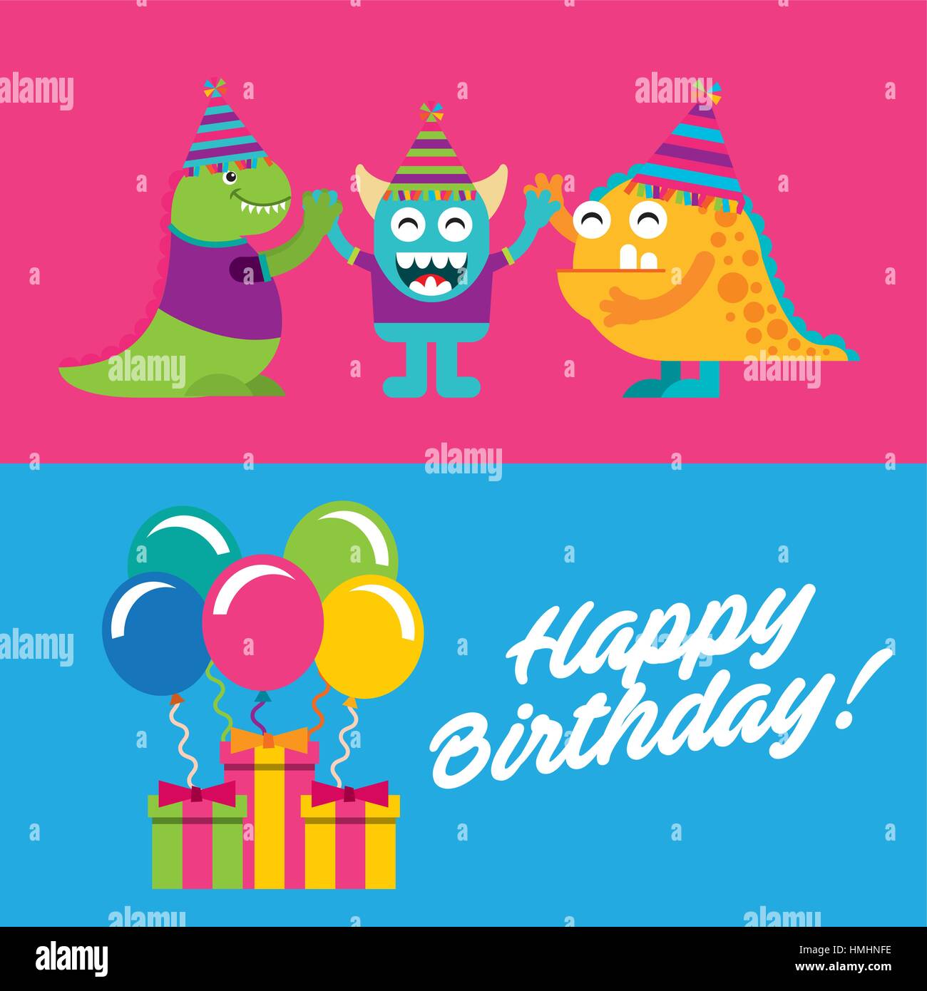 happy birthday celebration card with monster vector illustration design ...