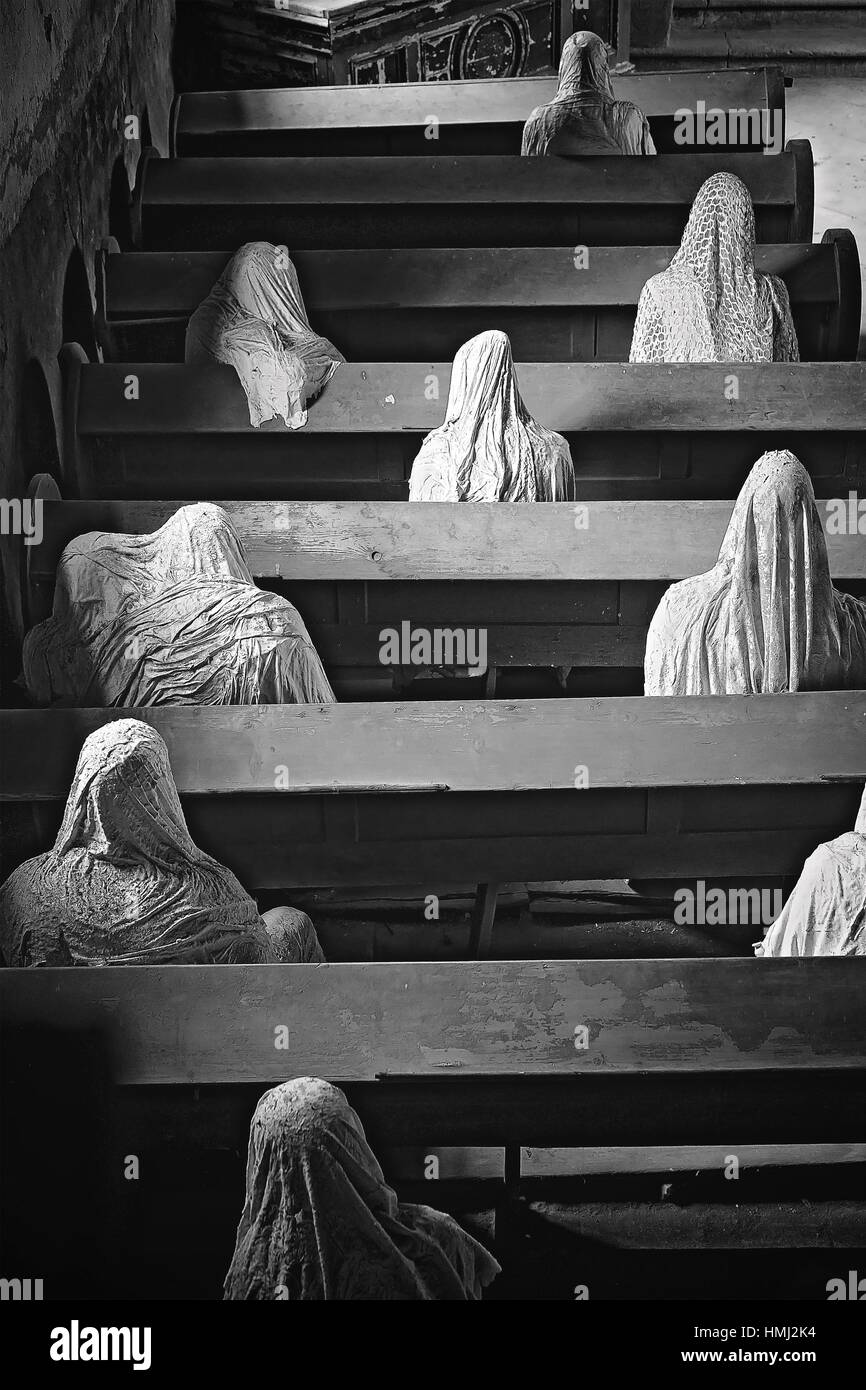 Ghost Mourners, St. George´s ghost church, art installation, Luková ...