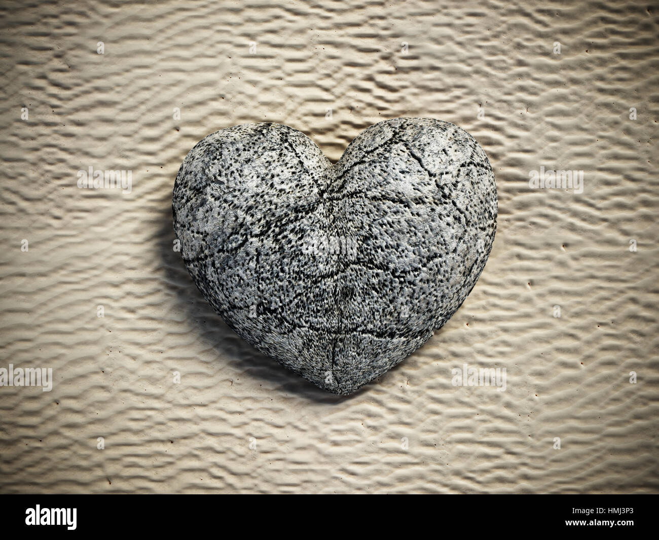 Stone heart standing on beach sand. 3D illustration Stock Photo - Alamy