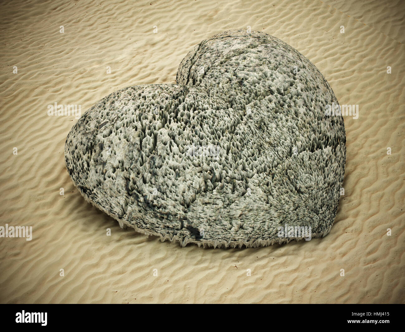 Stone heart standing on beach sand. 3D illustration Stock Photo - Alamy