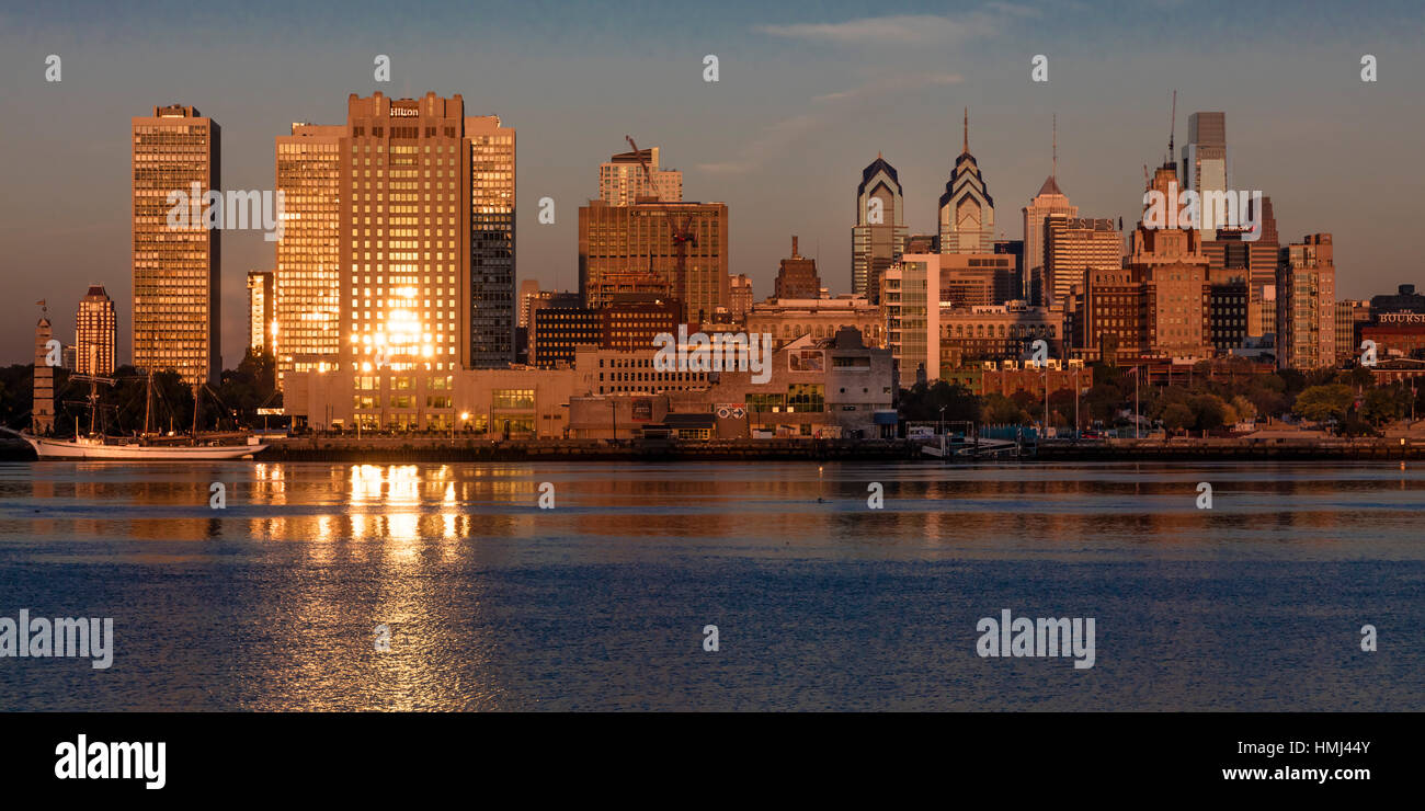 OCT 15, 2016, Philadelphia, PA skyscrappers and skyline at sunrise ...