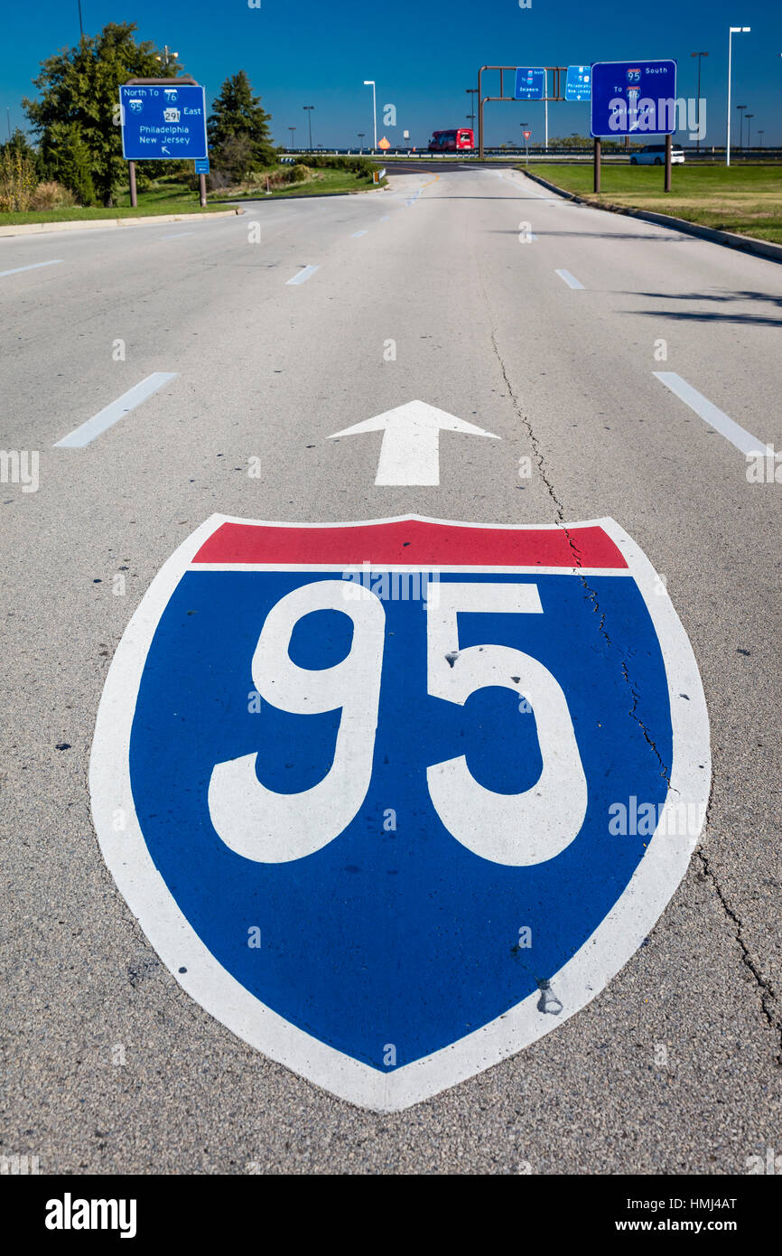 OCTOBER 15, 2016 - Interstate 95 road sign - departing Philadelphia ...