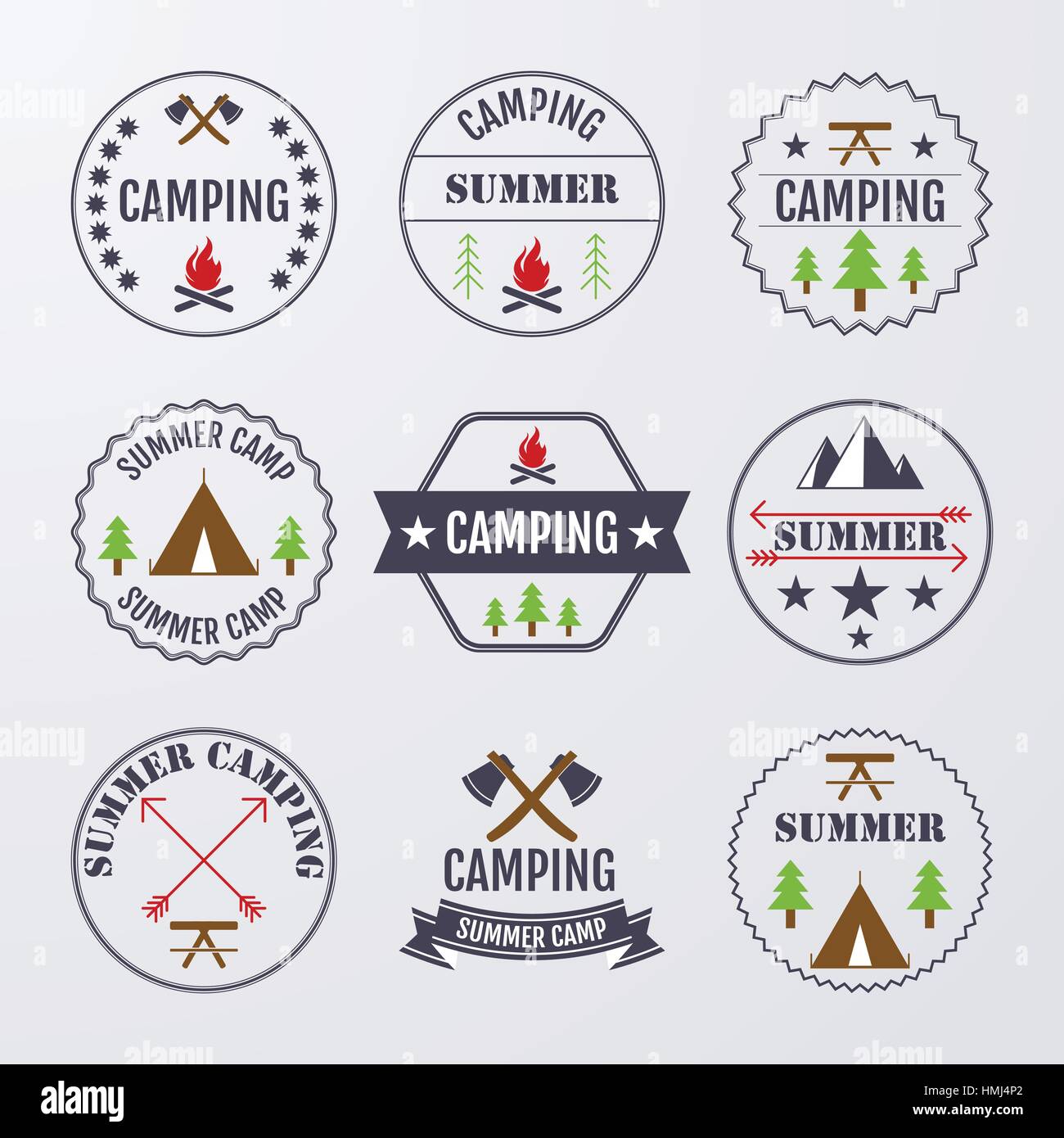 Vector illustration set of logos on the theme of camping Stock Vector ...