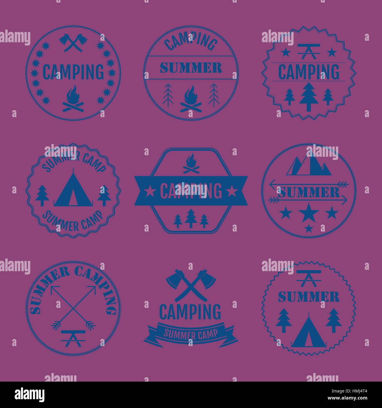 Vector illustration set of logos on the theme of camping Stock Vector ...