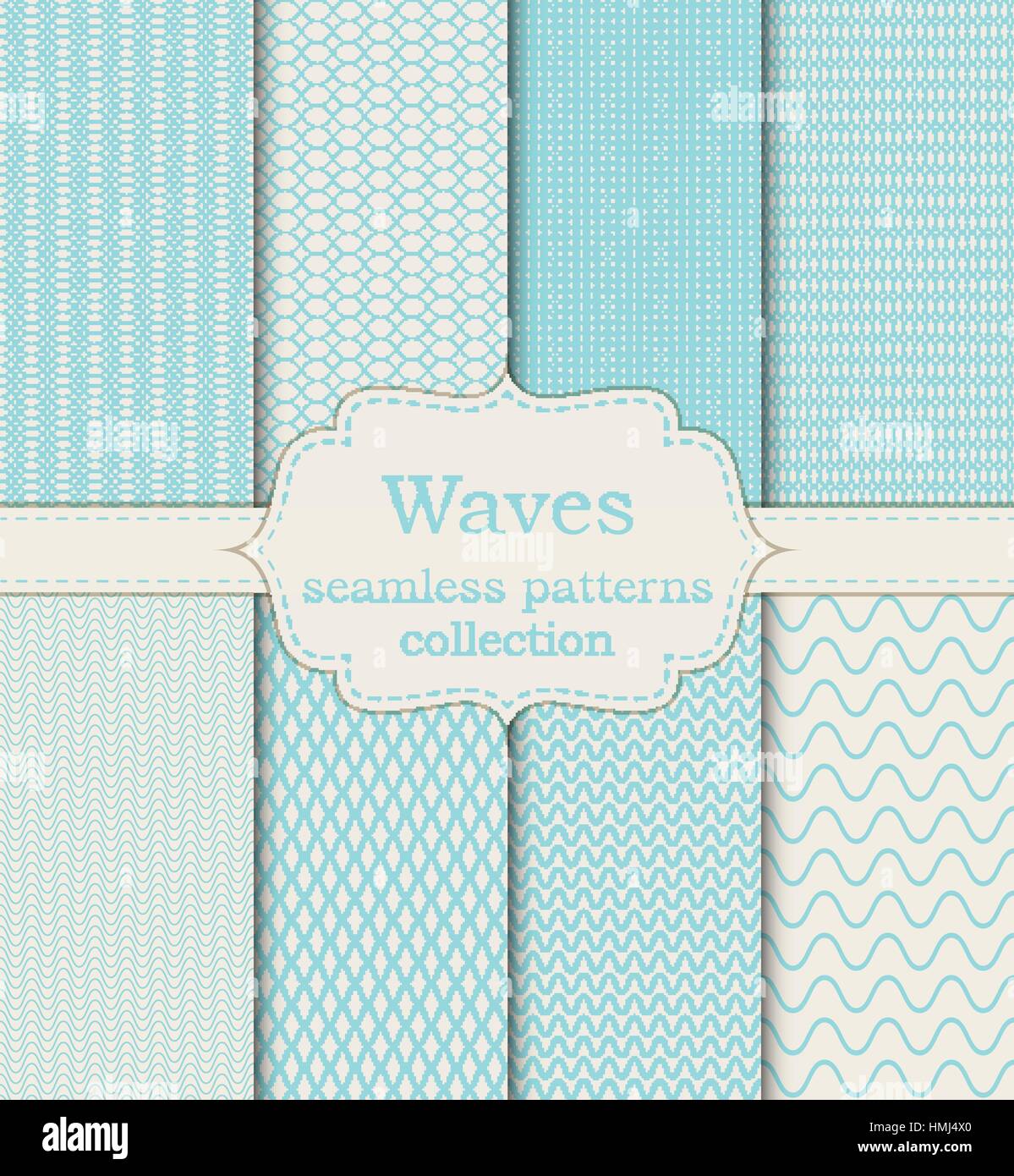Vector illustration set of seamless patterns waves Stock Vector Image ...