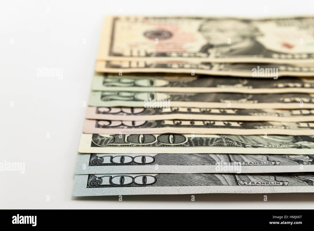 US american dollar money bills spread on white background Stock Photo ...