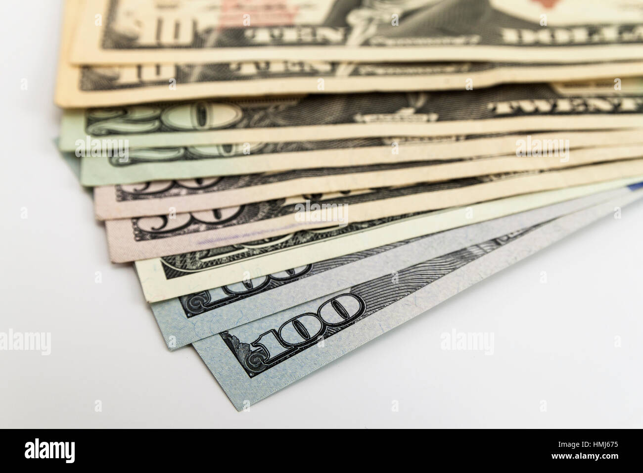 US american dollar money bills spread on white background Stock Photo ...
