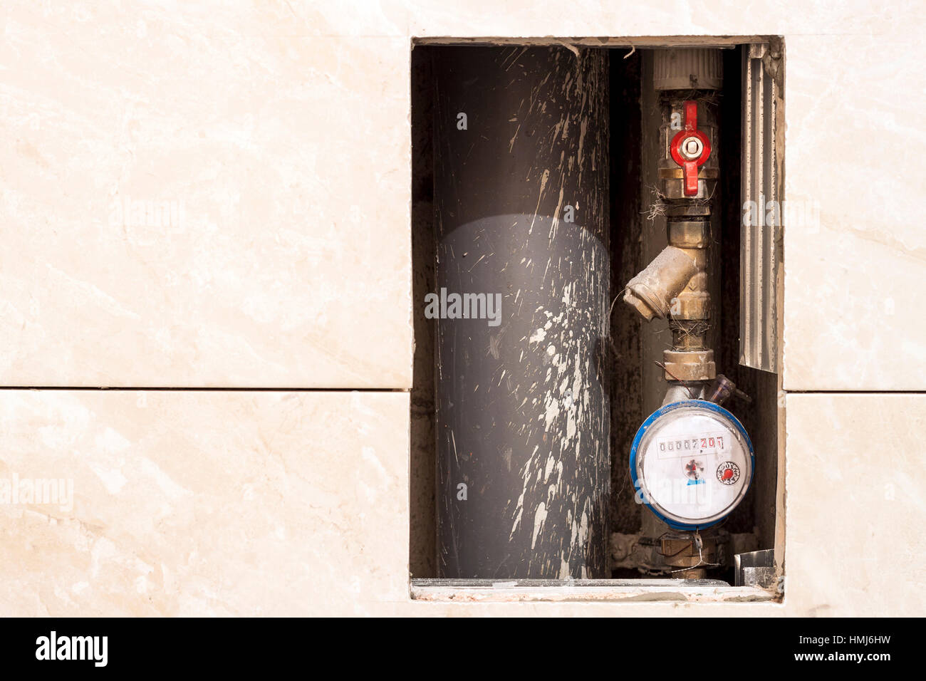 Old or new dirty water counter in apartment durind renovation Stock ...