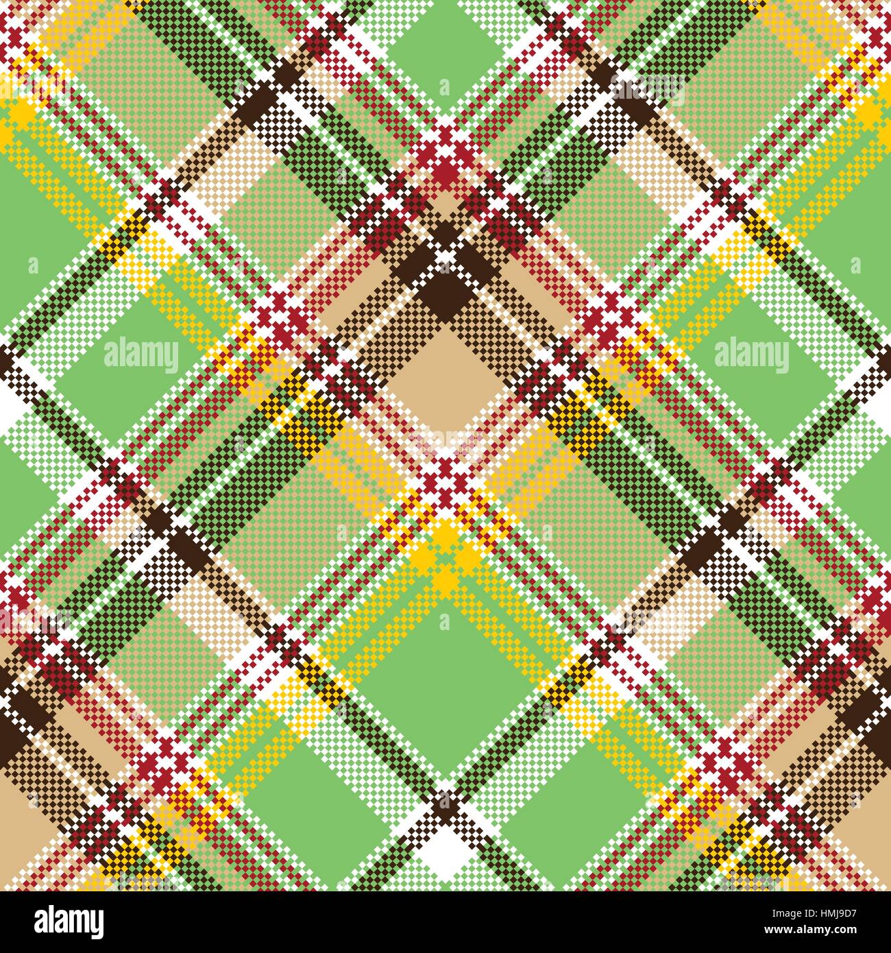 Green plaid pixel texture madras color fabric seamless pattern. Vector ...