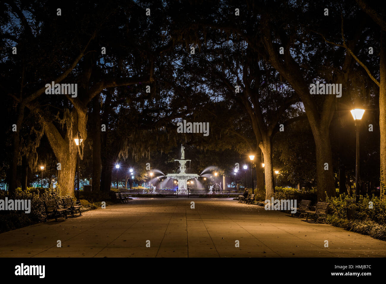 Forsyth Park in Savannah, Georgia at Night Stock Photo - Alamy