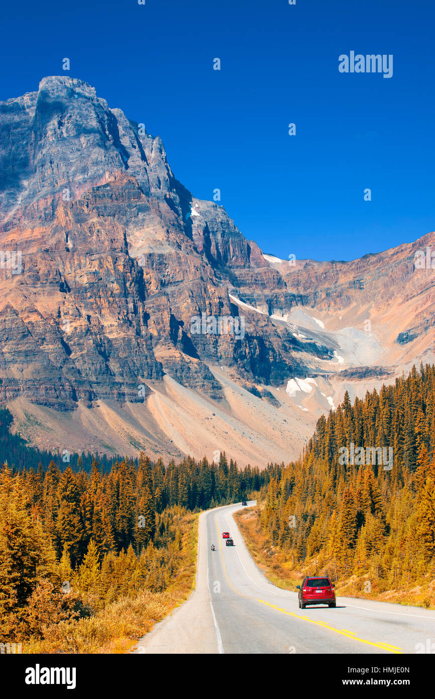 The Icefields Parkway road highway through Jasper National Park Stock ...