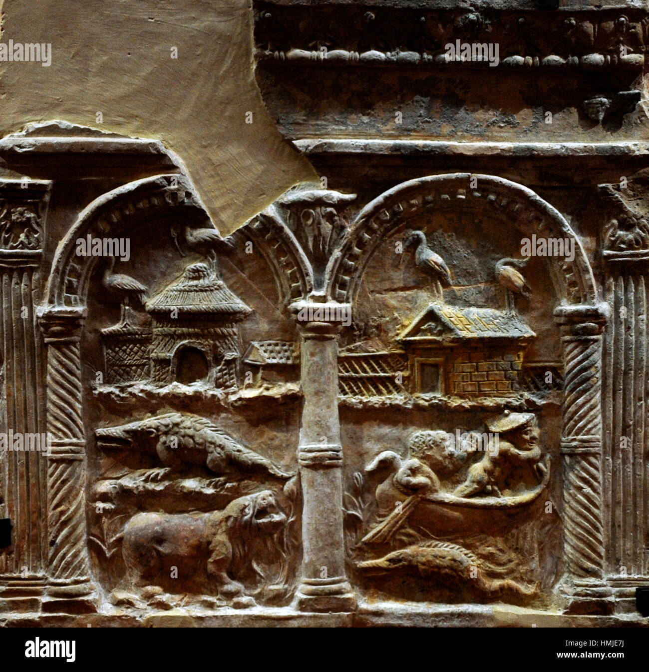 Relief depicting a Nilotic landscape. 1st century AD. From Rome, near ...