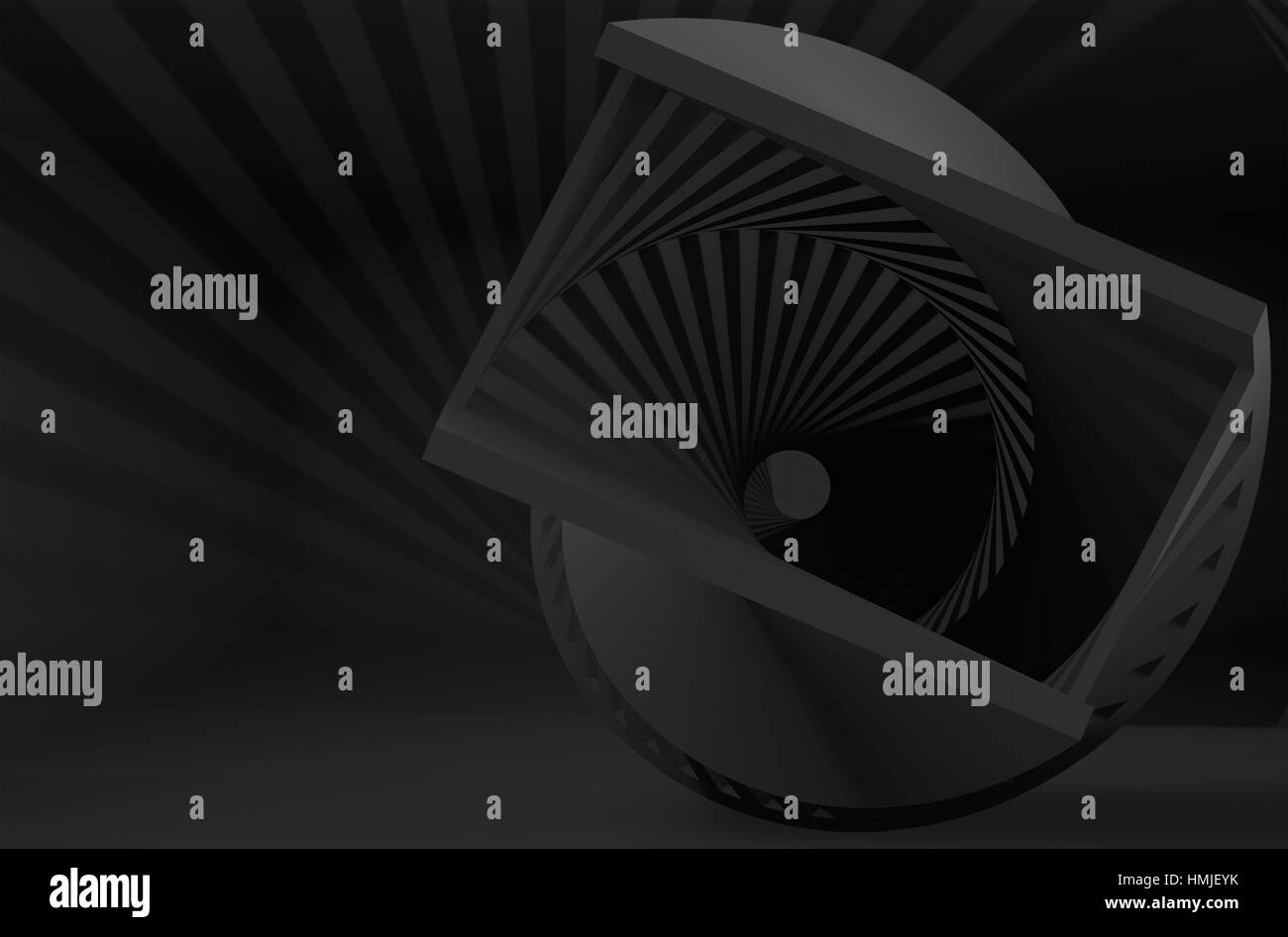 Abstract black helix object in dark interior, 3d render illustration ...