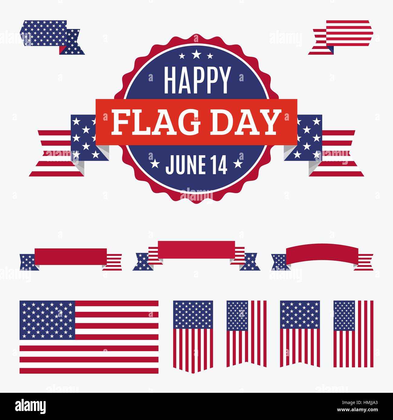 USA flag day badge, banners and ribbons isolated on light background ...