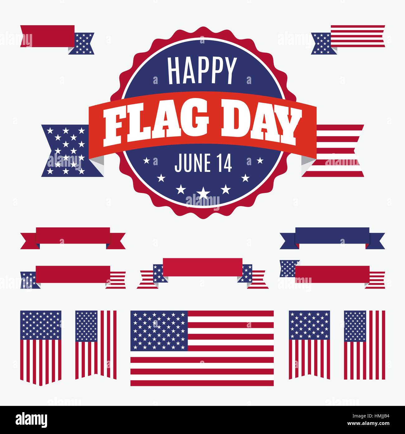 USA flag day badge, banners and ribbons isolated on light background ...