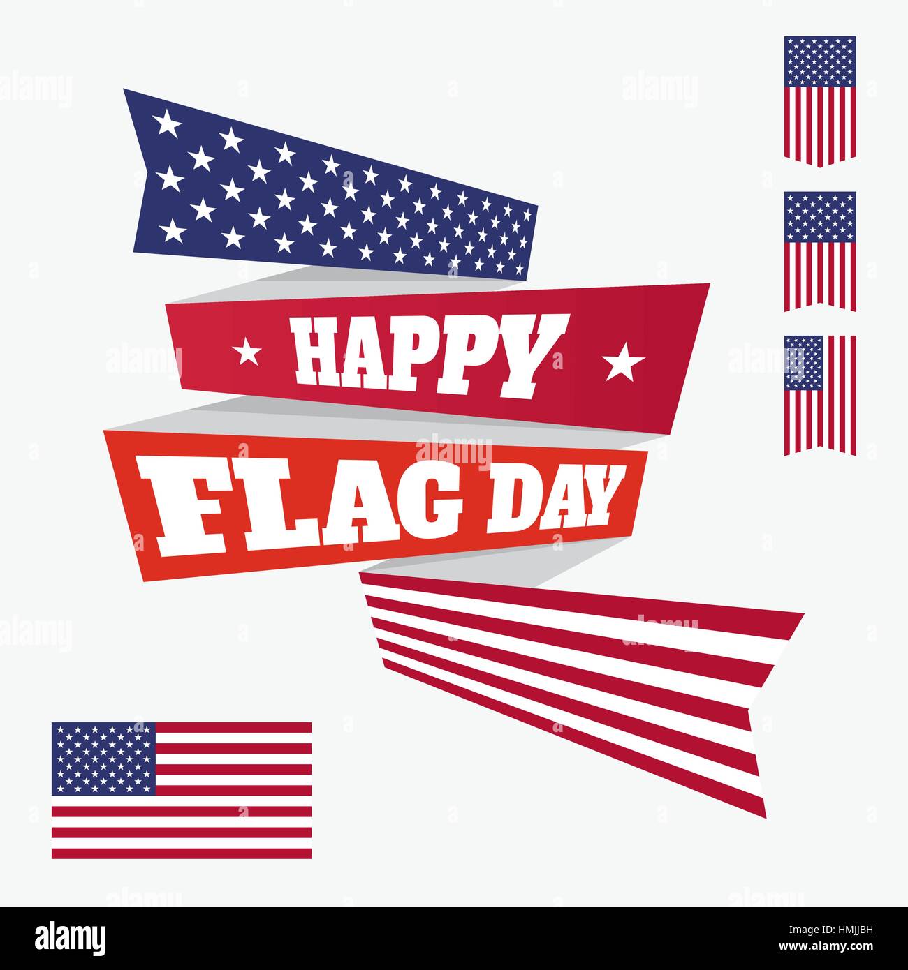 USA flag day badge, banners and ribbons isolated on light background ...