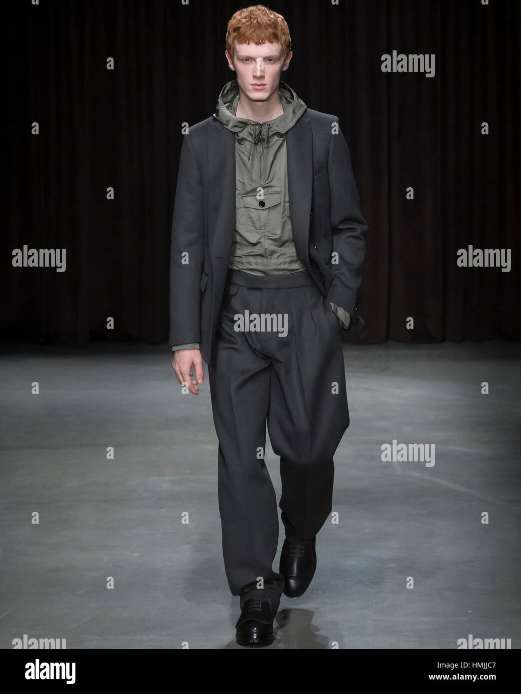 NEW YORK, NY - January 31, 2017: Linus Wordemann walks the runway at ...