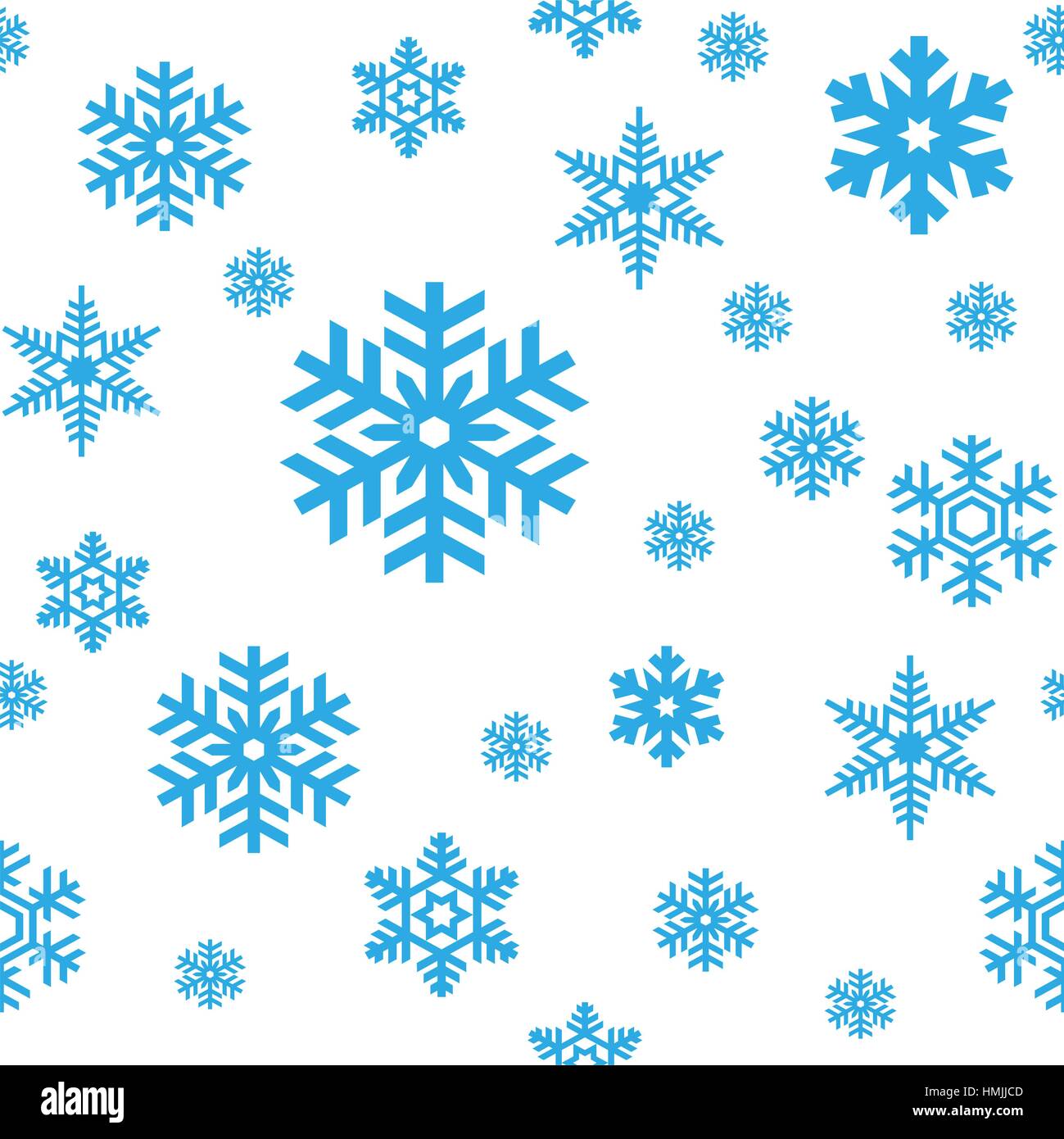 Seamless pattern of blue snowflakes on white background. Snowfall ...