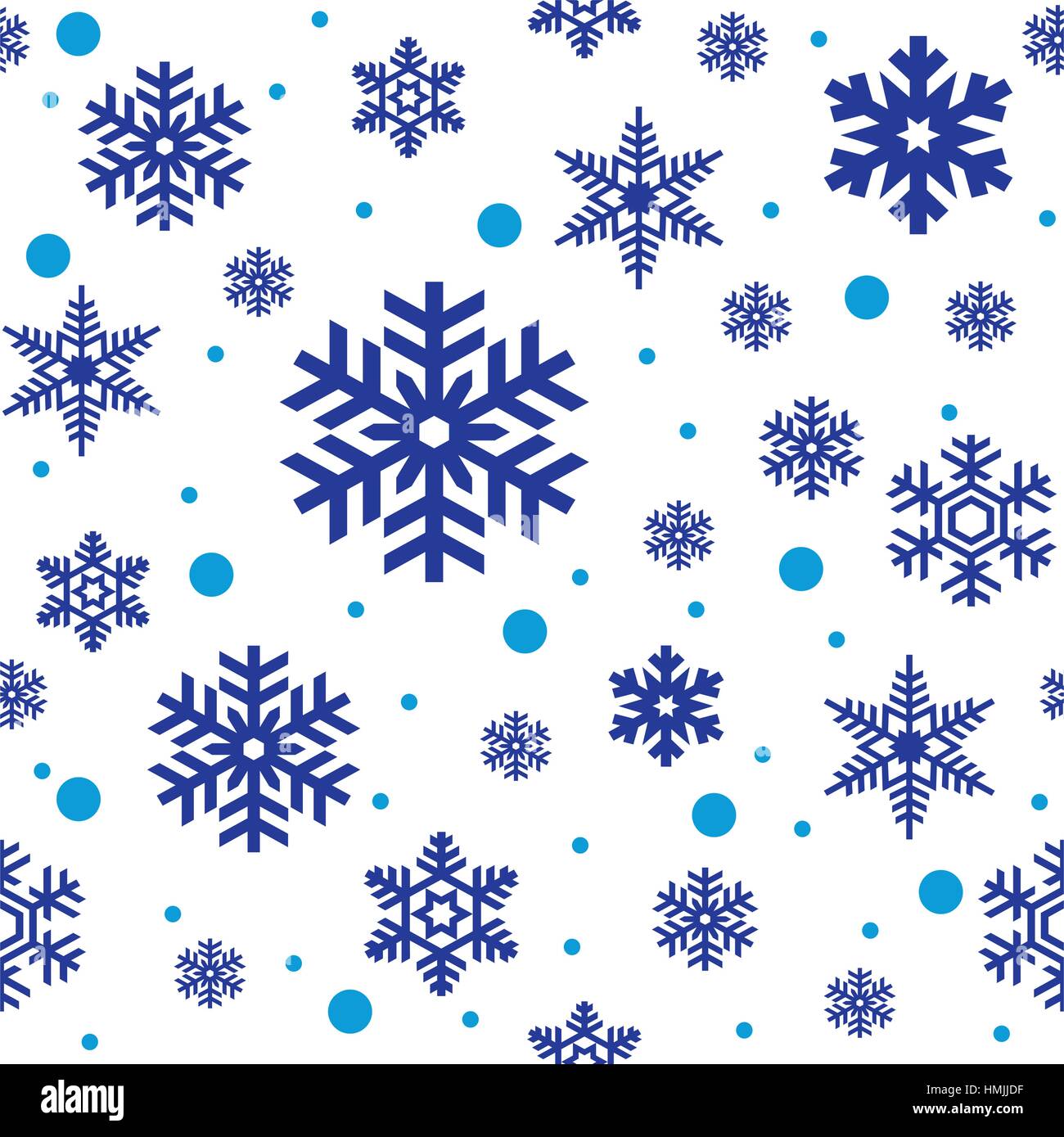 Seamless pattern of blue snowflakes on white background. Snowfall ...